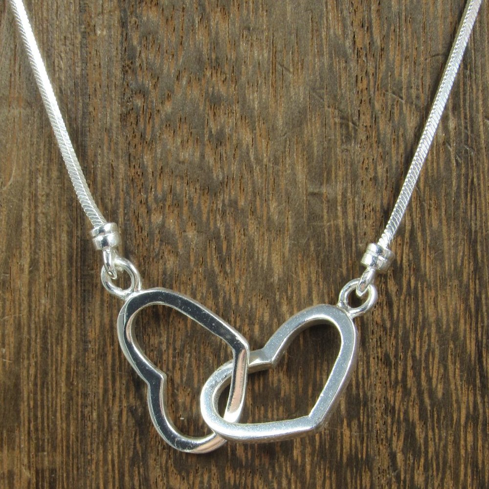 14" Sterling Silver Double Locking Hearts Necklace Vi… - Gem